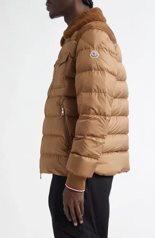 Moncler Jafferau Down Jacket With Shearling Collar - Caramel