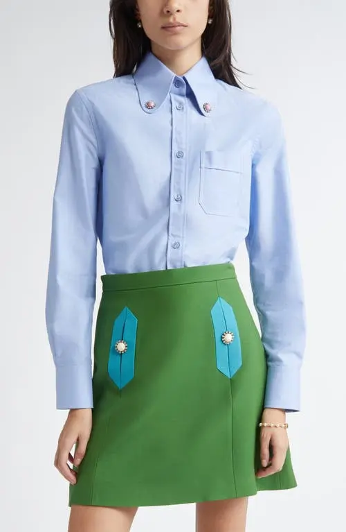 Valentino Garavani Bejeweled Cotton Poplin Button-down Shirt - Light Sky