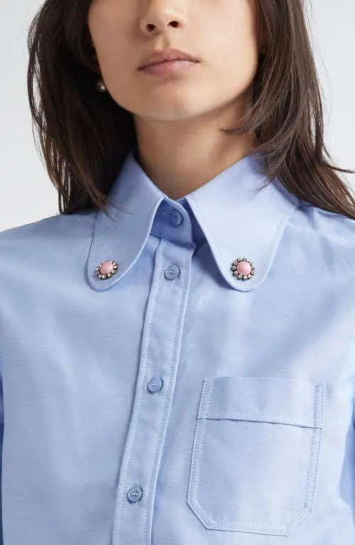 Valentino Garavani Bejeweled Cotton Poplin Button-down Shirt - Light Sky