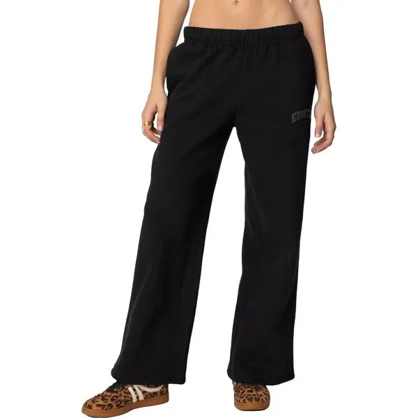 EDIKTED Logo Wide Leg Sweatpants - Black