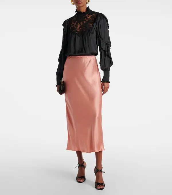 Rixo Ardith Silk Satin Midi Skirt