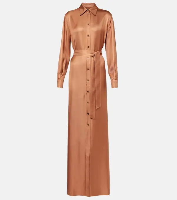 TOM FORD Belted Silk Twill Shirt Dress - Brown