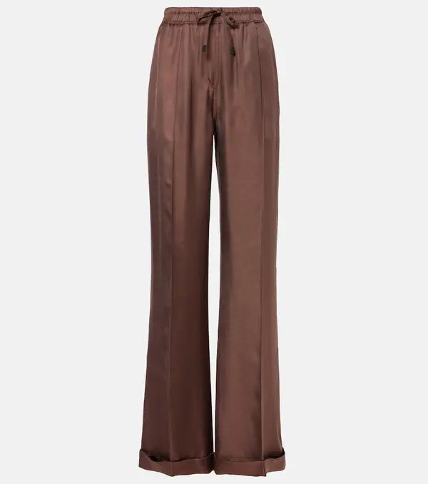 TOM FORD Silk Wide-leg Trousers - Brown