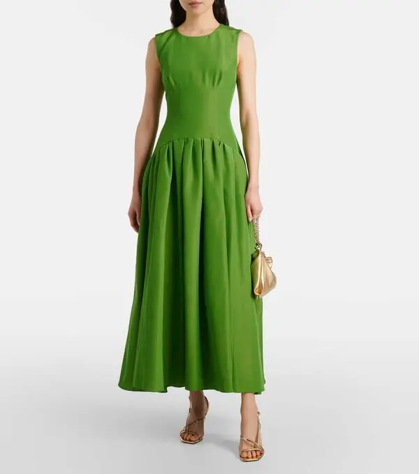 Carolina Herrera Pleated Cotton-blend Maxi Dress