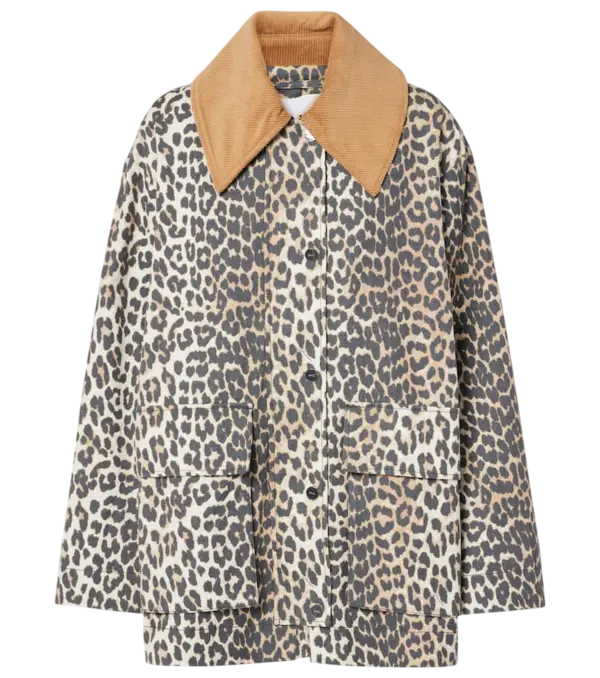 GANNI Leopard-print Canvas Jacket - Brown