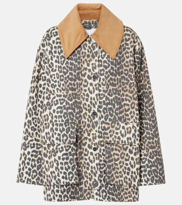 GANNI Leopard-print Canvas Jacket - Brown