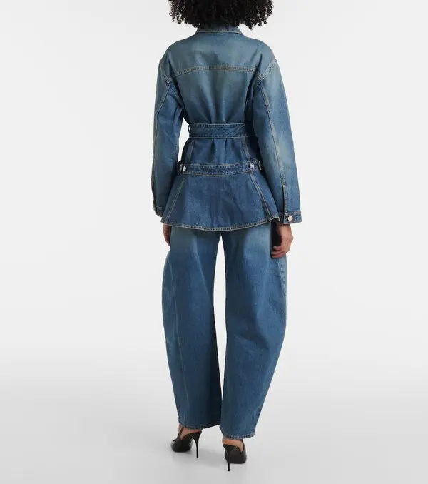 Alaïa Peplum Denim Jacket - Blue