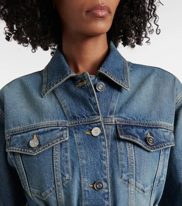 Alaïa Peplum Denim Jacket - Blue