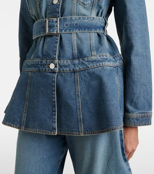 Alaïa Peplum Denim Jacket - Blue