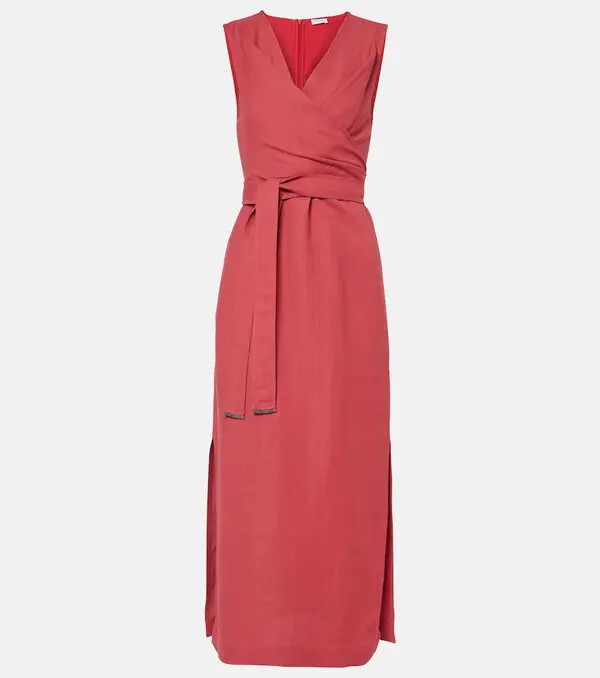 Brunello Cucinelli Gathered Midi Dress - Red