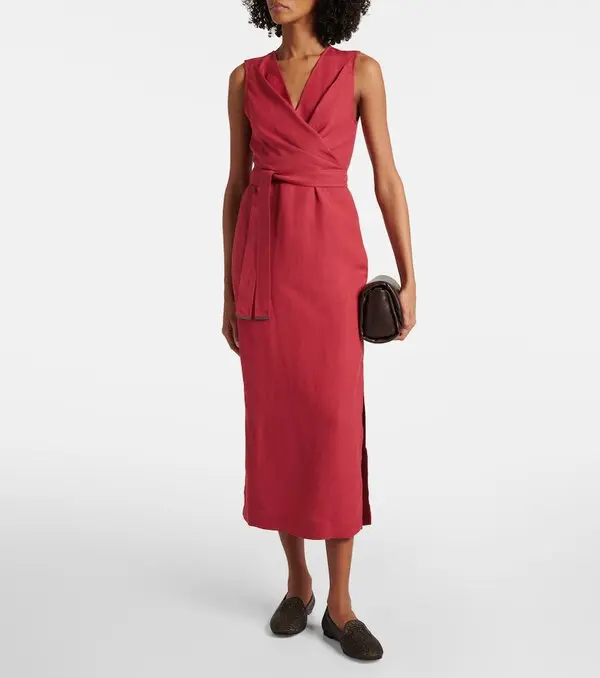 Brunello Cucinelli Gathered Midi Dress - Red