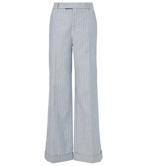 Brunello Cucinelli Linen And Cotton-blend Wide-leg Pants - Blue