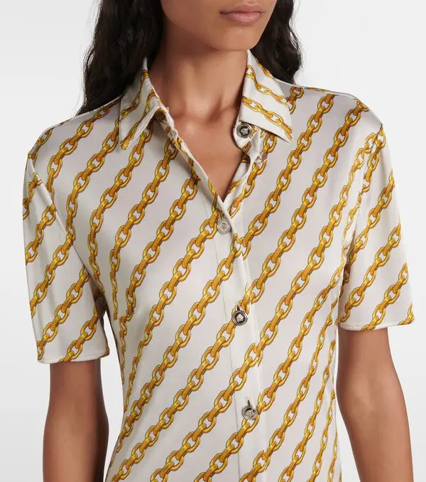 Versace Chain Stripe Satin Shirt Dress - White