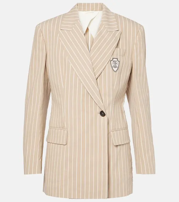 Brunello Cucinelli Cotton And Silk Striped Blazer - Beige