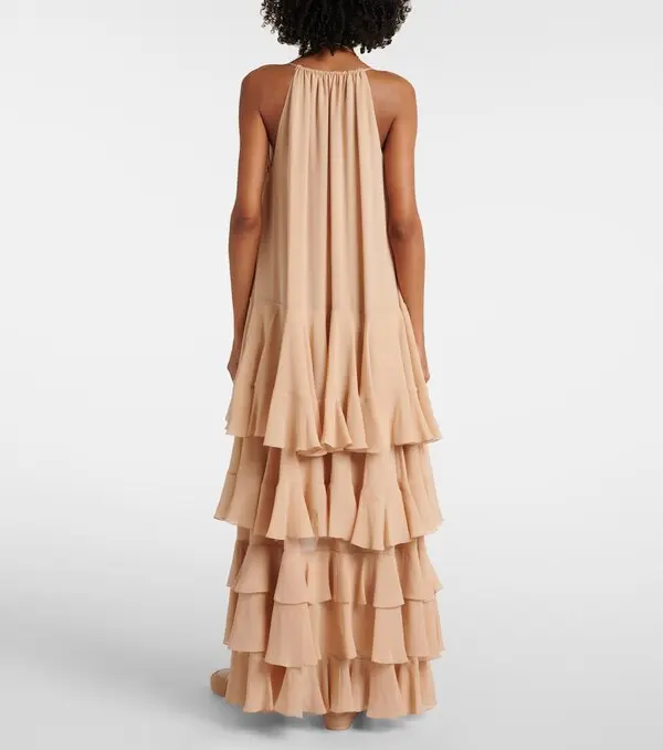 Chloé Tiered Silk Georgette Maxi Dress - Beige