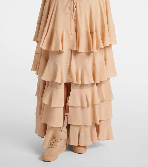 Chloé Tiered Silk Georgette Maxi Dress - Beige