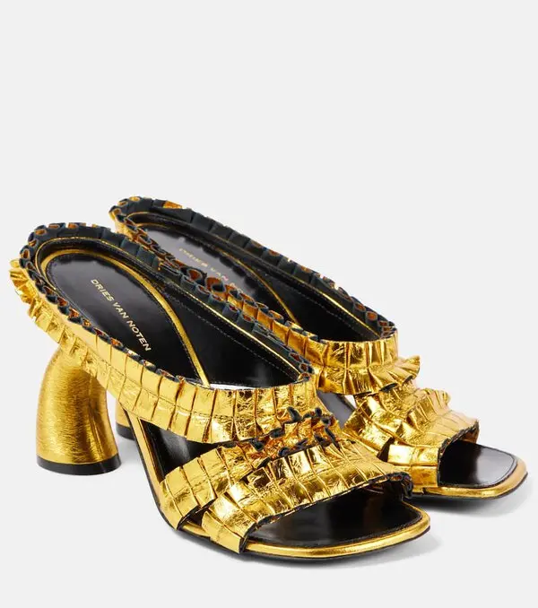 Dries Van Noten 95 Metallic Leather Sandals - Gold
