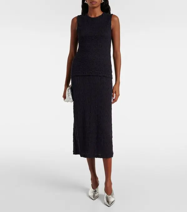 Vince Smocked Cotton-blend Midi Skirt