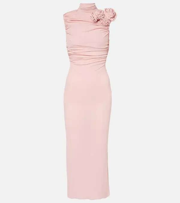 Magda Butrym Ruched Silk-blend Midi Dress - Pink