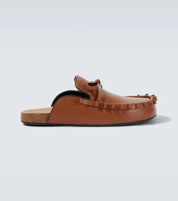 JW Anderson Ruffled Leather Mules - Brown