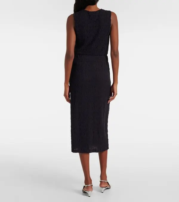 Vince Smocked Cotton-blend Midi Skirt