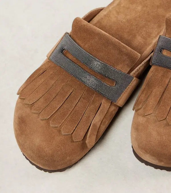 Brunello Cucinelli Fringed Suede Slippers