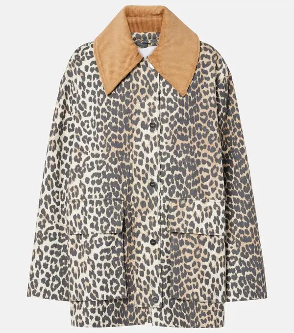 GANNI Leopard-print Canvas Jacket - Brown