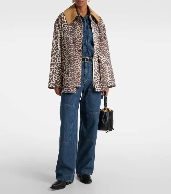GANNI Leopard-print Canvas Jacket - Brown