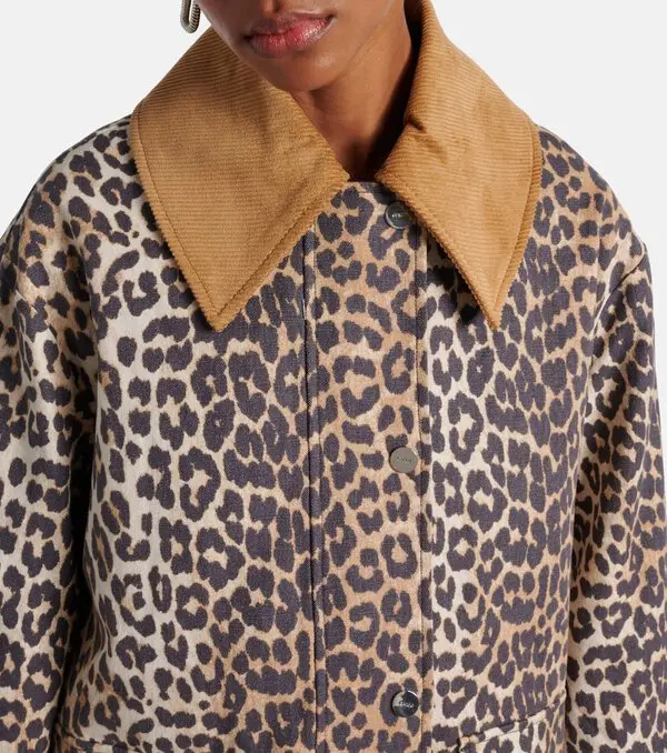 GANNI Leopard-print Canvas Jacket - Brown