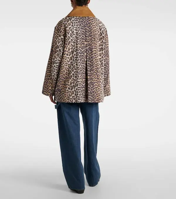 GANNI Leopard-print Canvas Jacket - Brown