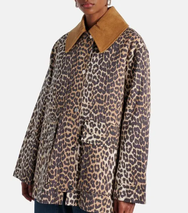GANNI Leopard-print Canvas Jacket - Brown