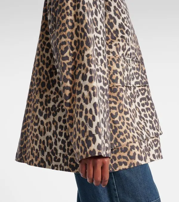 GANNI Leopard-print Canvas Jacket - Brown