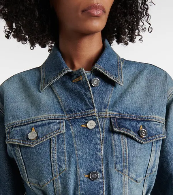 Alaïa Peplum Denim Jacket - Blue