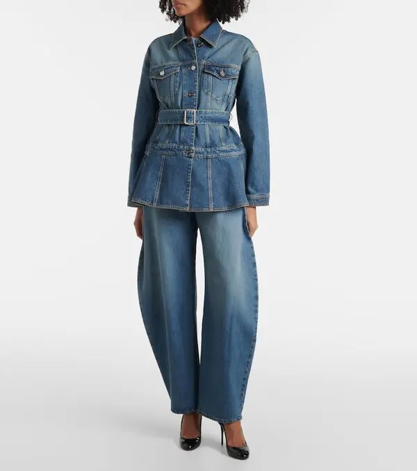 Alaïa Peplum Denim Jacket - Blue
