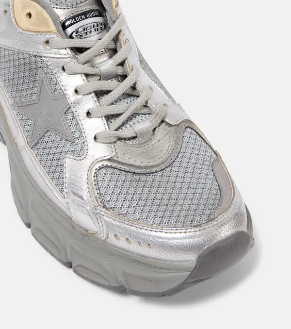 GOLDEN GOOSE Lightstar Metallic Leather And Mesh Sneakers - Silver