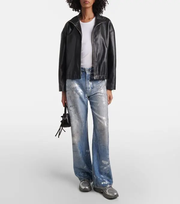 GOLDEN GOOSE Lightstar Metallic Leather And Mesh Sneakers - Silver