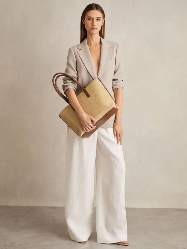 REISS Noelle Raffia Tote Bag