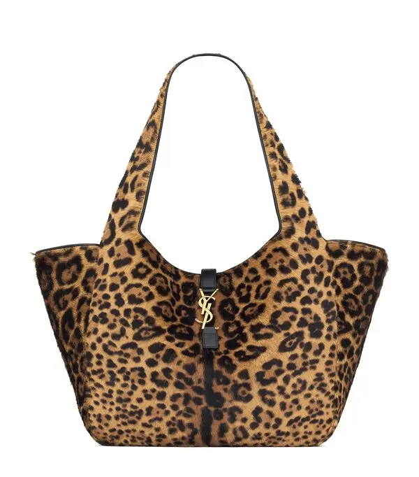 Saint Laurent Leopard Bea Le 5 À 7 Tote Bag - Brown
