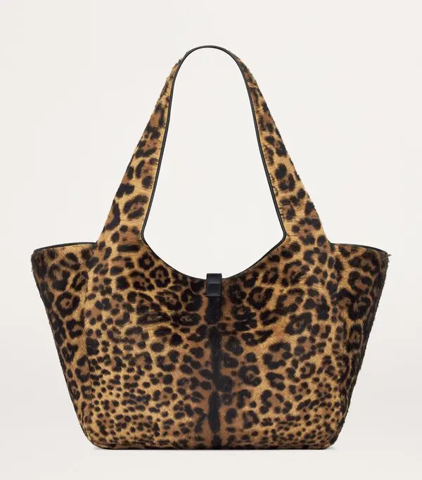 Saint Laurent Leopard Bea Le 5 À 7 Tote Bag - Brown