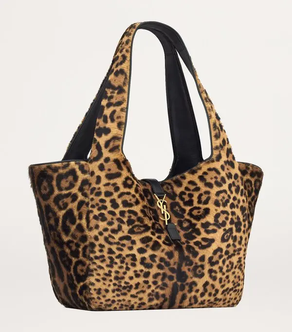 Saint Laurent Leopard Bea Le 5 À 7 Tote Bag - Brown