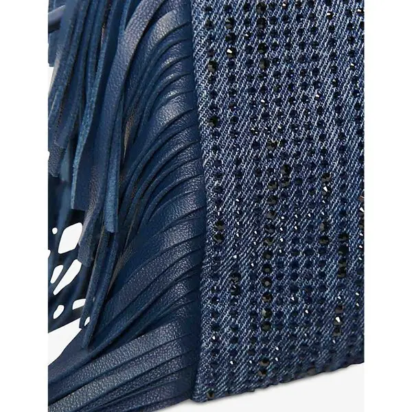 Maje Logo-embossed Crystal-embellished Denim Cross-body Bag