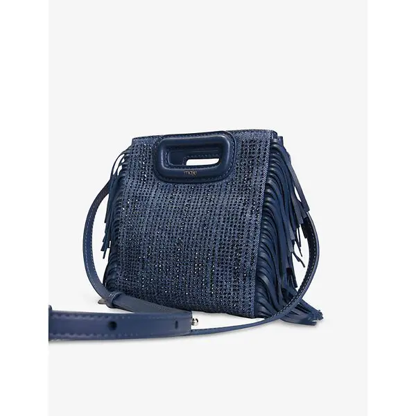 Maje Logo-embossed Crystal-embellished Denim Cross-body Bag