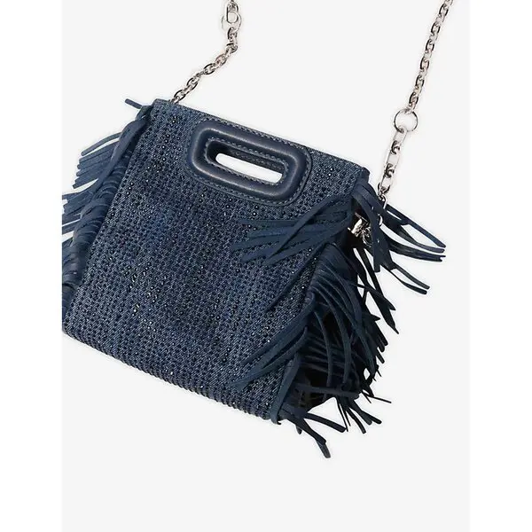 Maje Logo-embossed Crystal-embellished Denim Cross-body Bag
