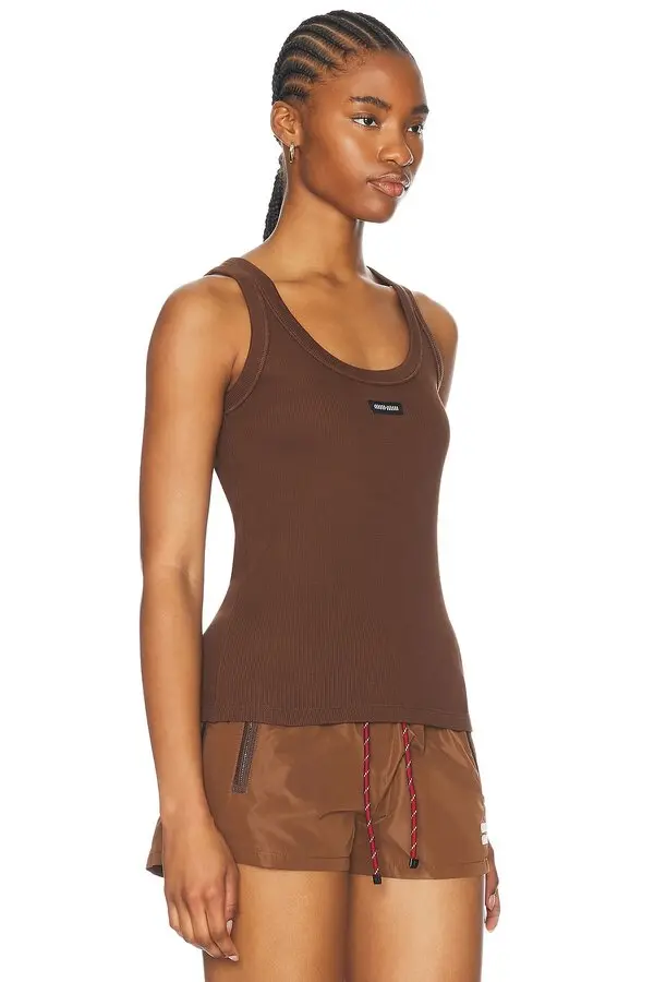 Miu Miu Ribbed Jersey Tank Top - Cacao | Editorialist