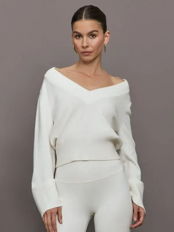 Carbon38 Off-shoulder Bell Sleeve Sweater - Cloud Dancer
