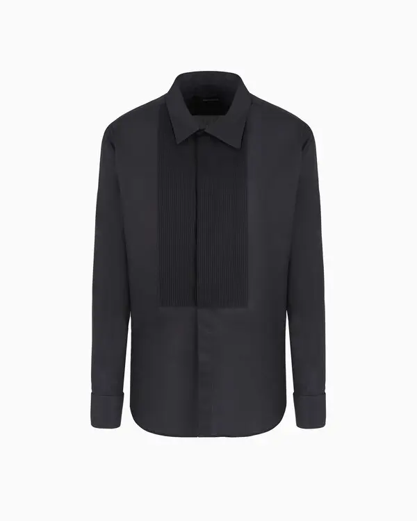 Giorgio Armani Cotton Tuxedo Shirt With Pleated Detail - Black