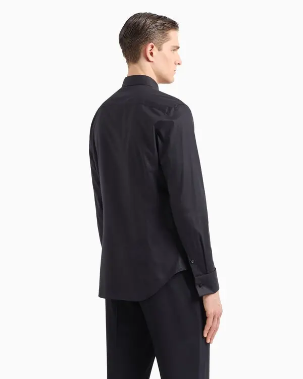 Giorgio Armani Cotton Tuxedo Shirt With Pleated Detail - Black