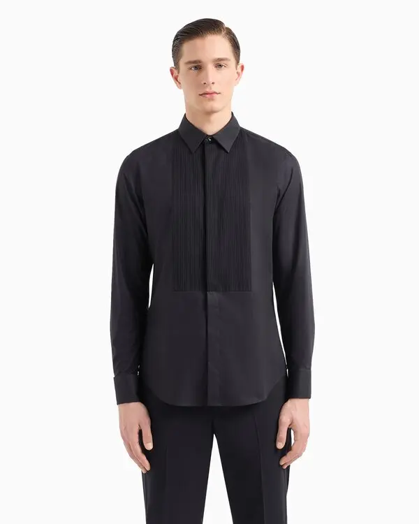 Giorgio Armani Cotton Tuxedo Shirt With Pleated Detail - Black