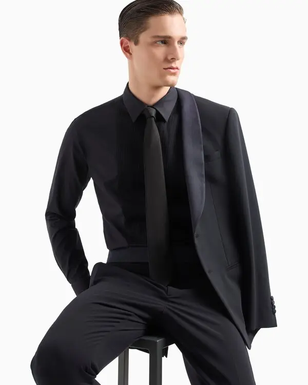 Giorgio Armani Cotton Tuxedo Shirt With Pleated Detail - Black