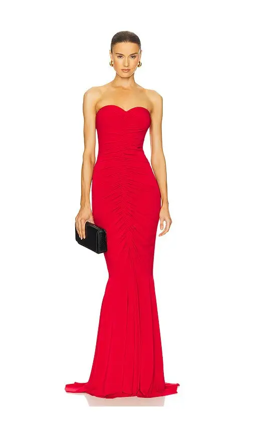 Norma Kamali Strapless Shirred Fishtail Gown - Red